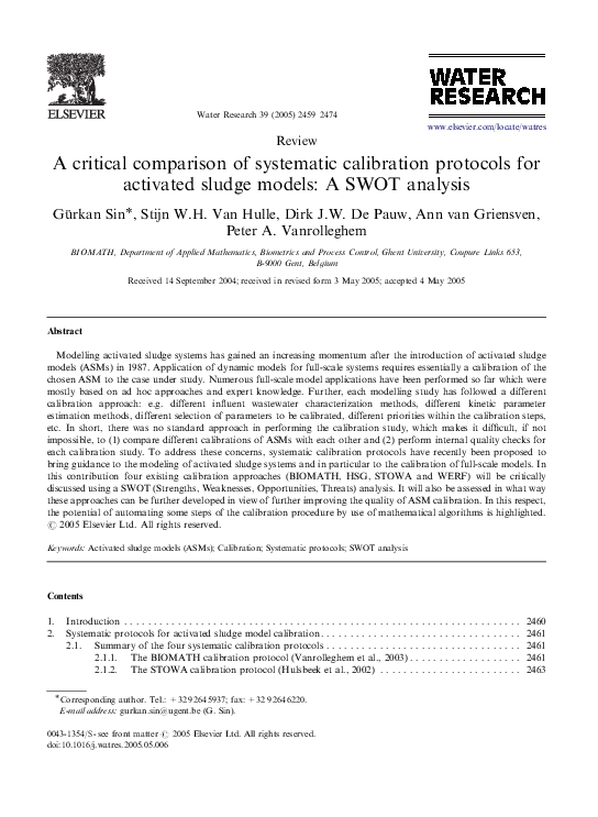 Pdf A Critical Comparison Of Systematic Calibration Protocols For Activated Sludge Models A
