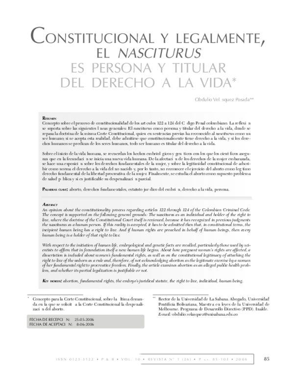 (PDF) Constitucional y legalmente, el nasciturus es persona y titular ...