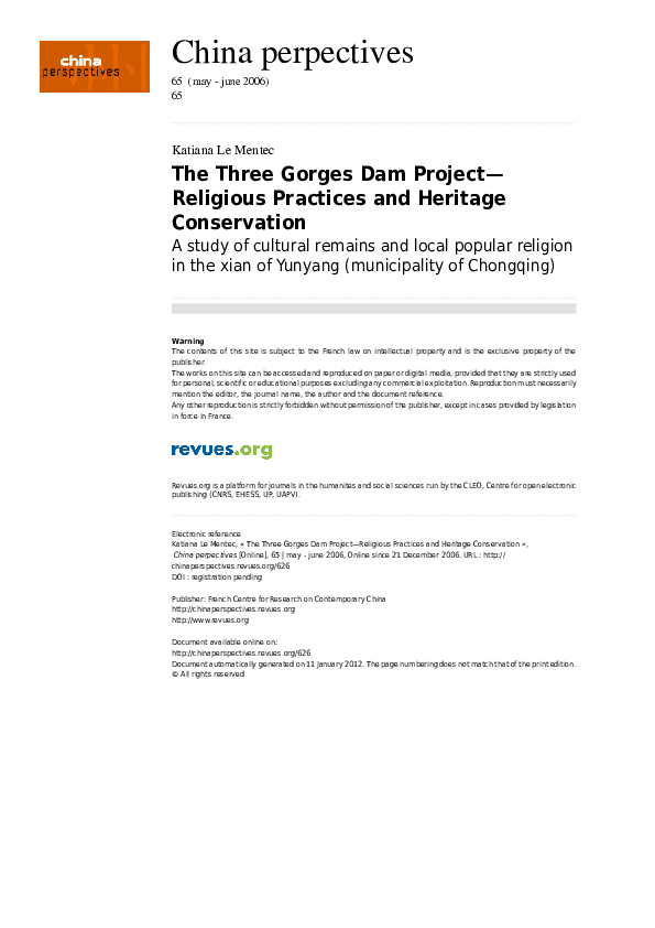 (PDF) The Three Gorges Dam Project— Religious Practices and Heritage ...