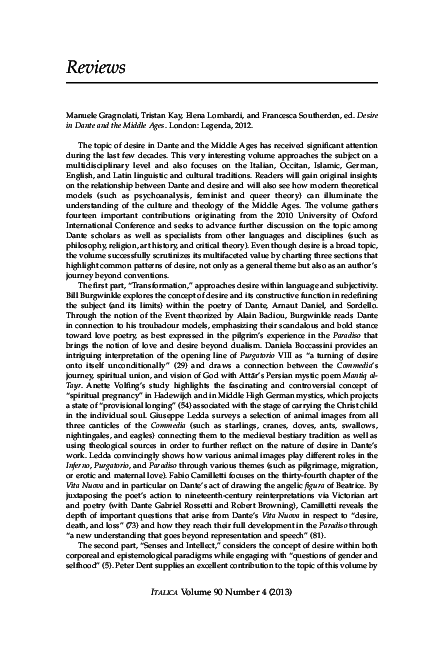 (PDF) Desire in Dante and the Middle Ages, eds. Manuele Gragnolati ...