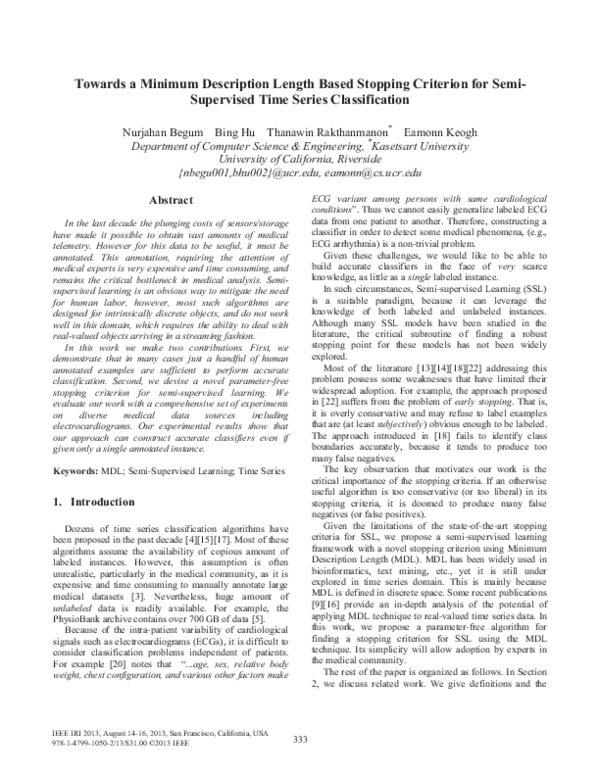 Pdf Towards A Minimum Description Length Based Stopping Criterion For Semi Supervised Time