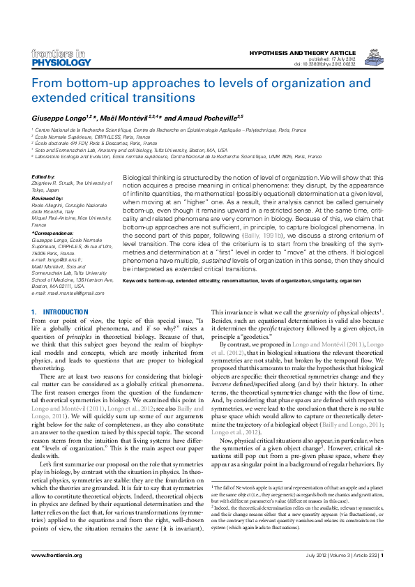 (PDF) From Bottom-Up Approaches to Levels of Organization
