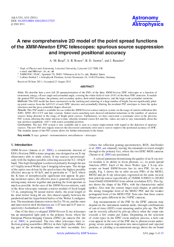 (PDF) A new comprehensive 2D model of the point spread functions of the ...