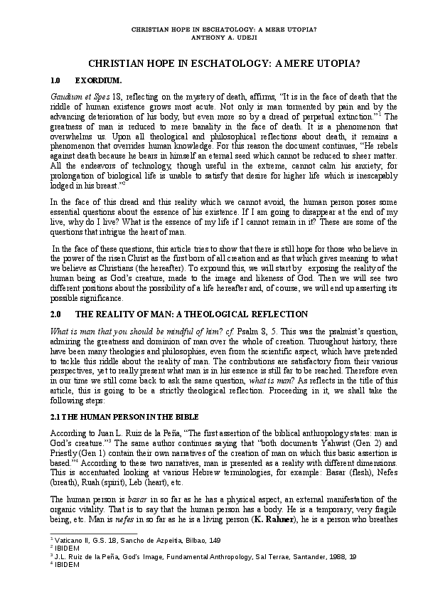 (DOC) Christian hope in Eschatology: A Theological reflection