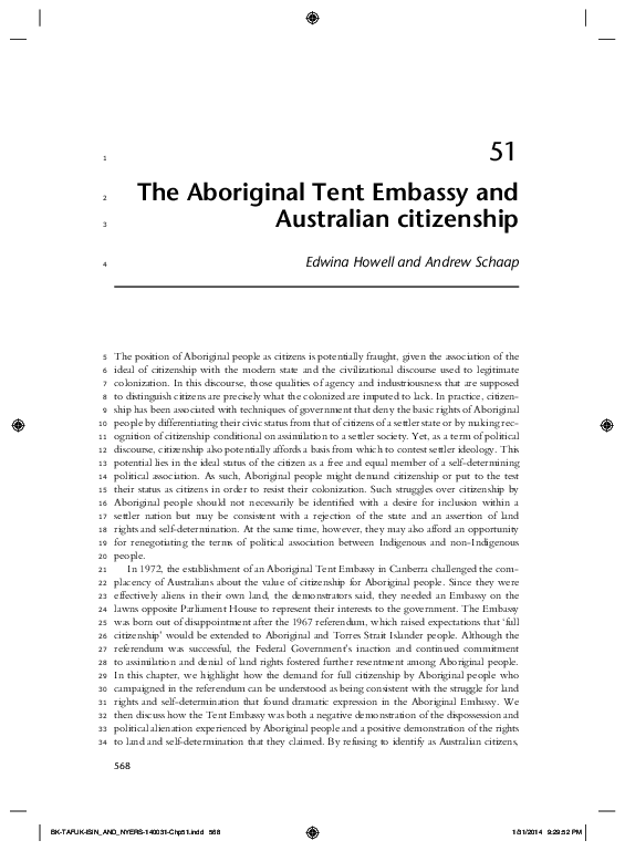 (PDF) The Aboriginal Tent Embassy and Australian Citizenship