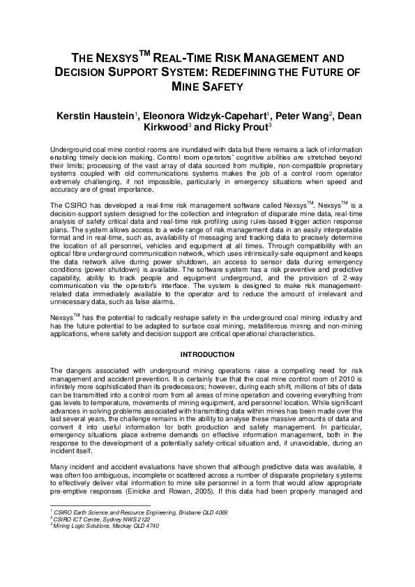 (PDF) THE NEXSYS TM REAL-TIME RISK MANAGEMENT AND DECISION SUPPORT ...