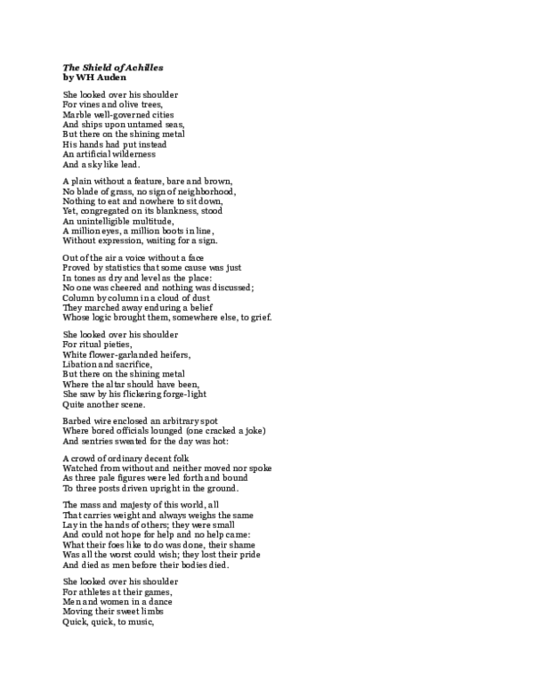 (DOC) The Shield of Achilles by W.H. Auden, mi traducción al español y ...