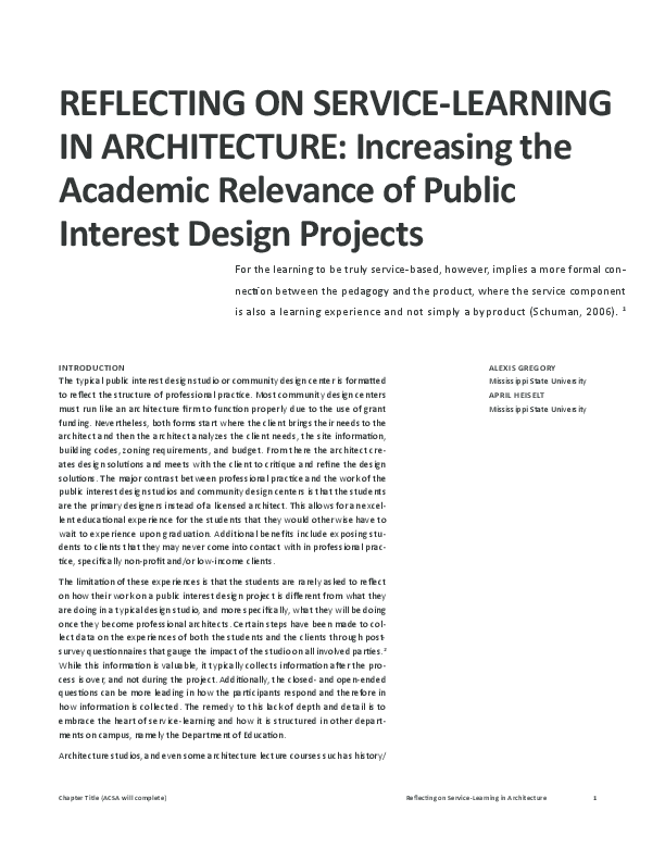 REFLECTING ON SERVICE-LEARNING IN ARCHITECTURE: Increasing the Academic ...