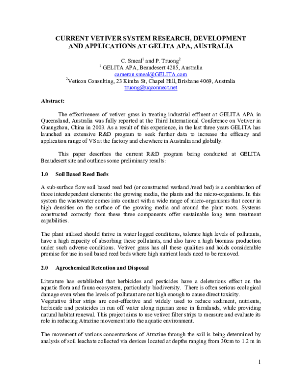 (PDF) CURRENT VETIVER SYSTEM RESEARCH, DEVELOPMENT AND APPLICATIONS AT ...