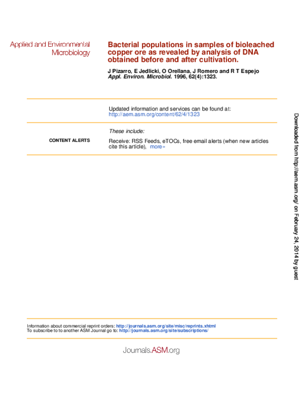 (PDF) Bacterial Populations in Samples of Bioleached Copper Ore as Revealed by Analysis of DNA ...