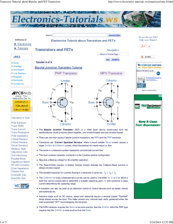 (PDF) Transistor Tutorial about Bipolar and FET Transistors