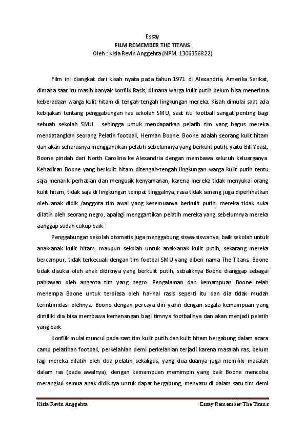 (PDF) Essay Film Remember The Titans
