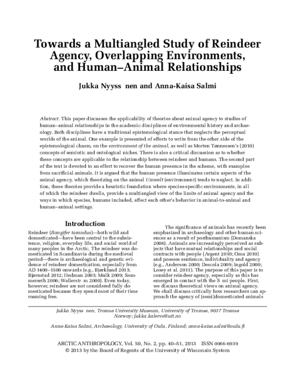 (PDF) Towards a Multiangled Study of Reindeer Agency, Overlapping ...