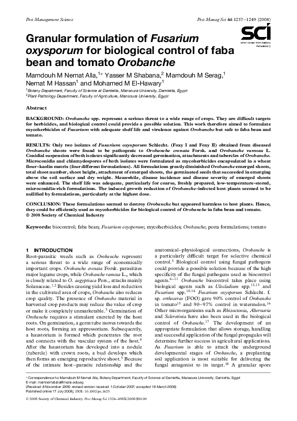 (PDF) Granular formulation of Fusarium oxysporum for biological control ...