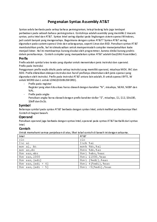 Doc Pengenalan Syntax Assembly At 