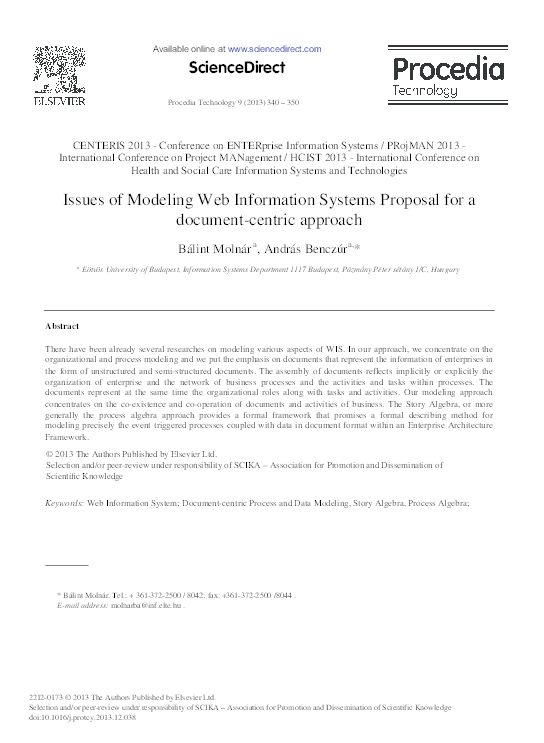 (PDF) Issues of Modeling Web Information Systems Proposal for a document-centric approach