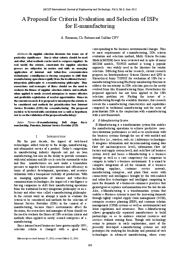 (PDF) A Proposal for Criteria Evaluation and Selection of ISPs | CNV ...