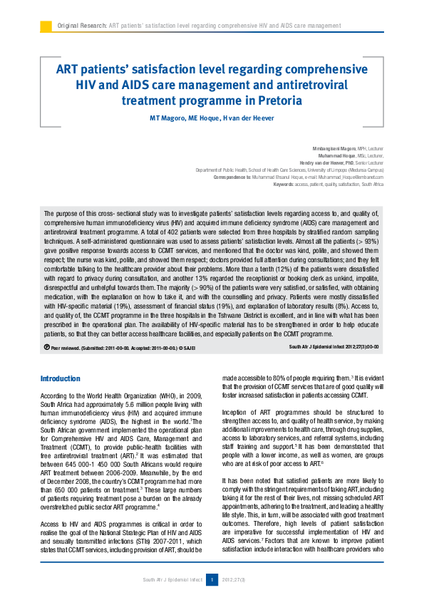(PDF) Patients’ satisfaction level regarding comprehensive HIV and Aids ...