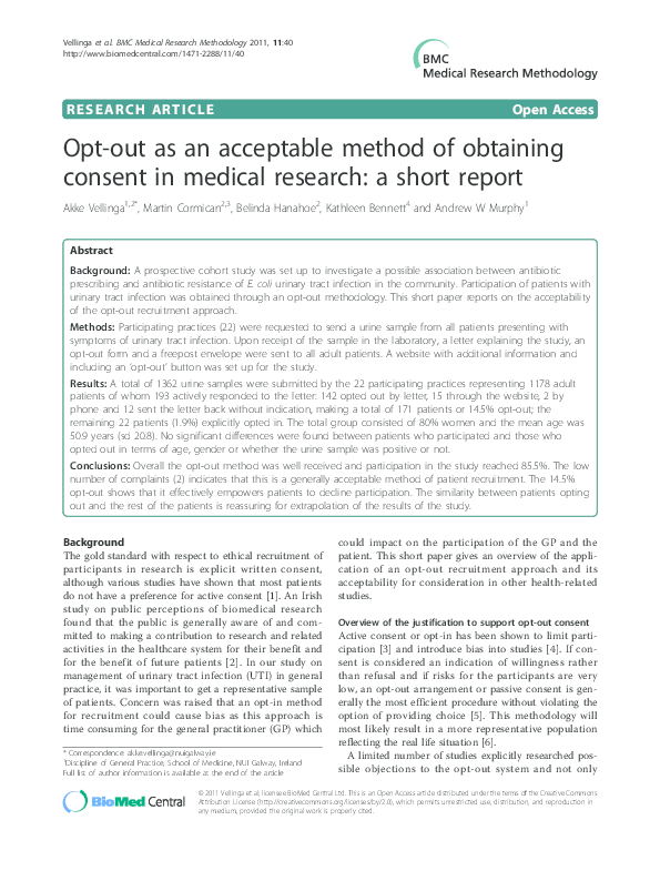 (PDF) Opt-out as an acceptable method of obtaining consent in medical ...