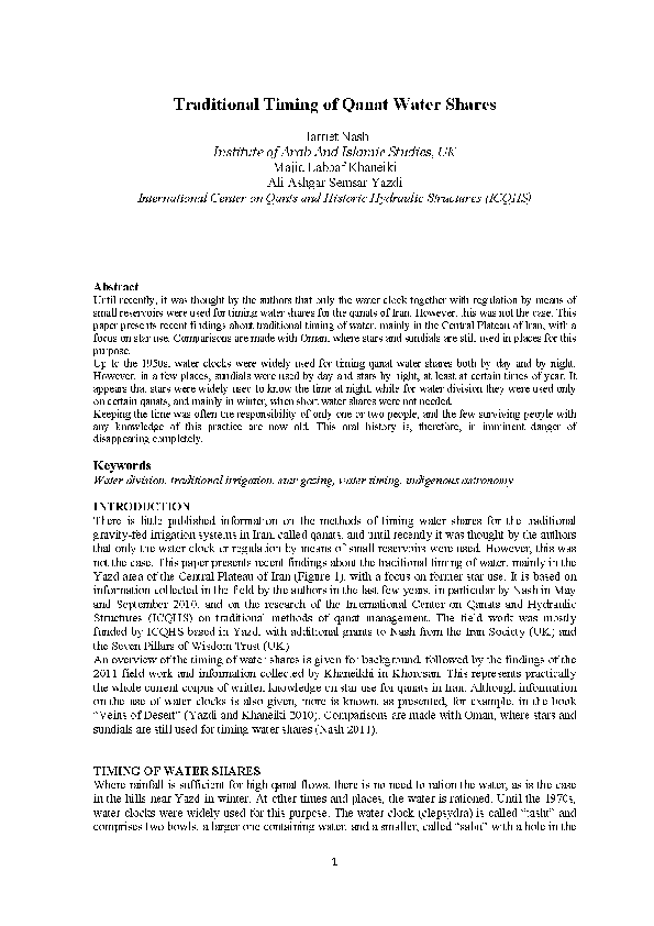 (PDF) Traditional Timing of Qanat Water Shares
