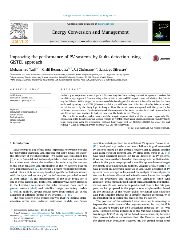 Pdf Improving The Performance Of Pv Systems By Faults Detection Using Gistel Approach