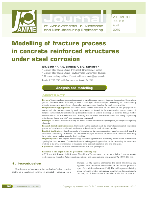 Pdf Modelling Of Fracture Process In Concrete Reinforced Structures Under Steel Corrosion