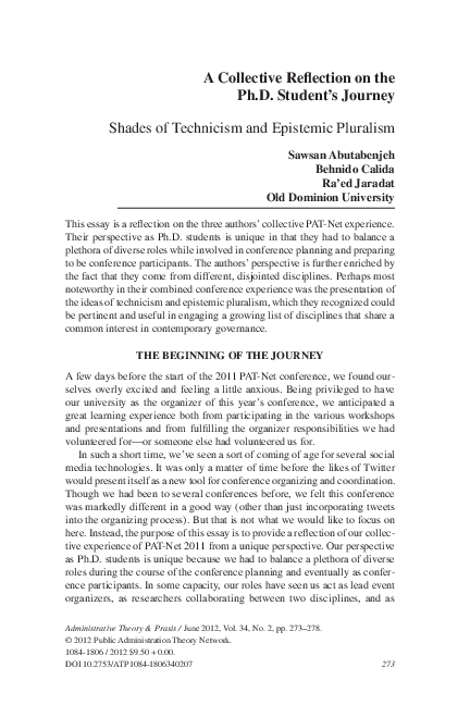 (PDF) A Collective Reflection on the Ph. D. Student's Journey