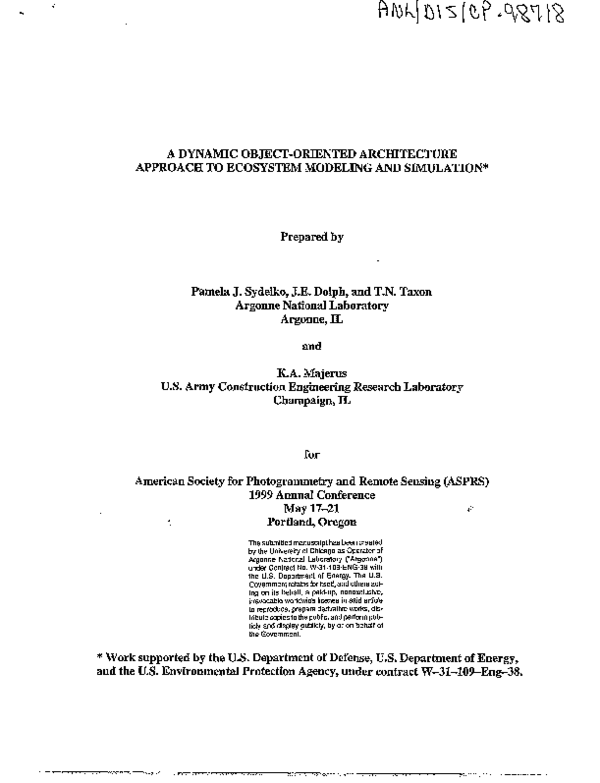 Pdf A Dynamic Object Oriented Architecture Approach To Ecosystem Modeling And Simulation 8559