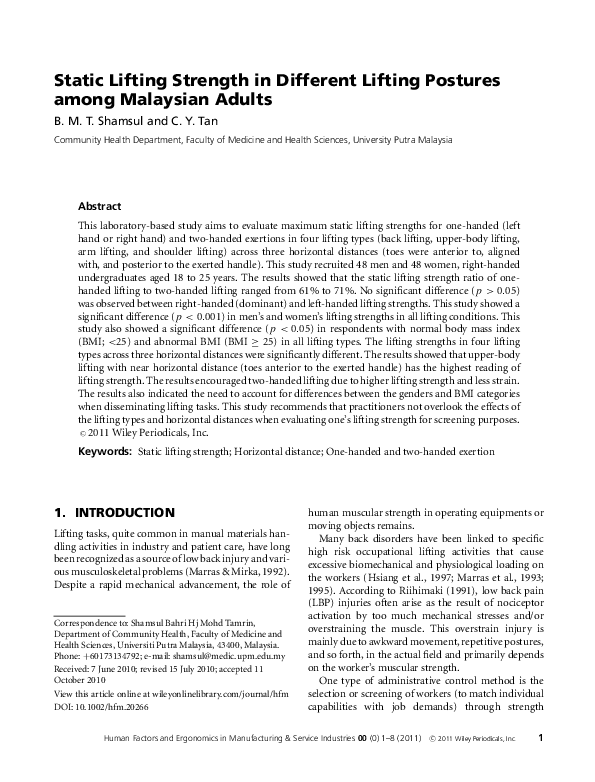 (PDF) Static lifting strength in different lifting postures among ...