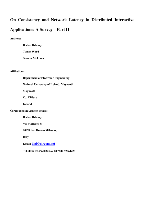 Pdf On Consistency And Network Latency In Distributed Interactive Applications A Survey Part I
