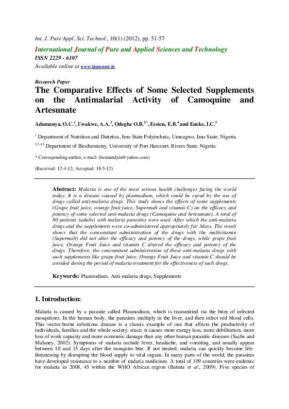(PDF) The Comparative Effects of Some Selected Supplements on the ...