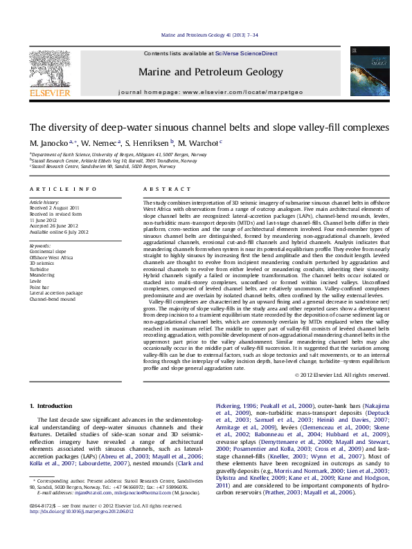 (PDF) The diversity of deep-water sinuous channel belts and slope ...