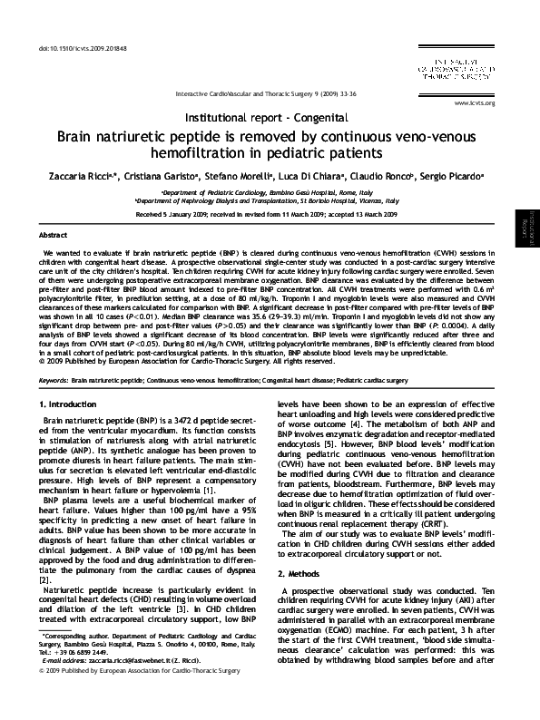 (PDF) Institutional report - Congenital Brain natriuretic peptide is ...