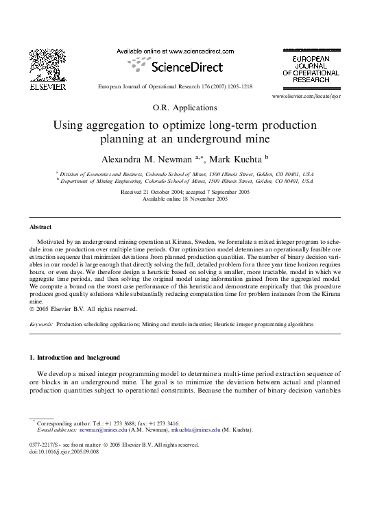 (PDF) O.R. Applications Using aggregation to optimize long-term ...