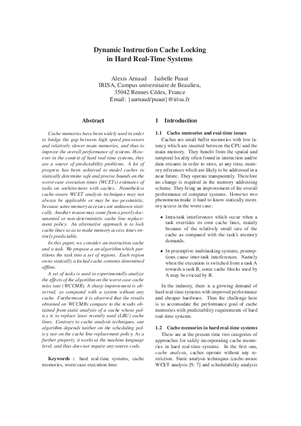 (PDF) Dynamic Instruction Cache Locking in Hard Real-Time Systems
