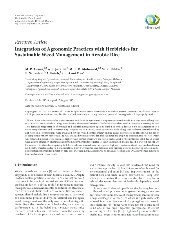 (PDF) Integration of Agronomic Practices with Herbicides for ...