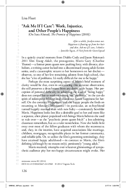 (PDF) "Ask Me If I Care": Work, Injustice and Other People's Happiness
