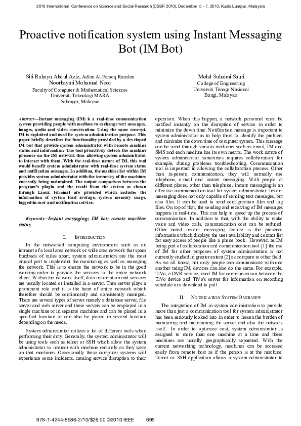 (PDF) Proactive notification system using instant messaging bot (IM bot