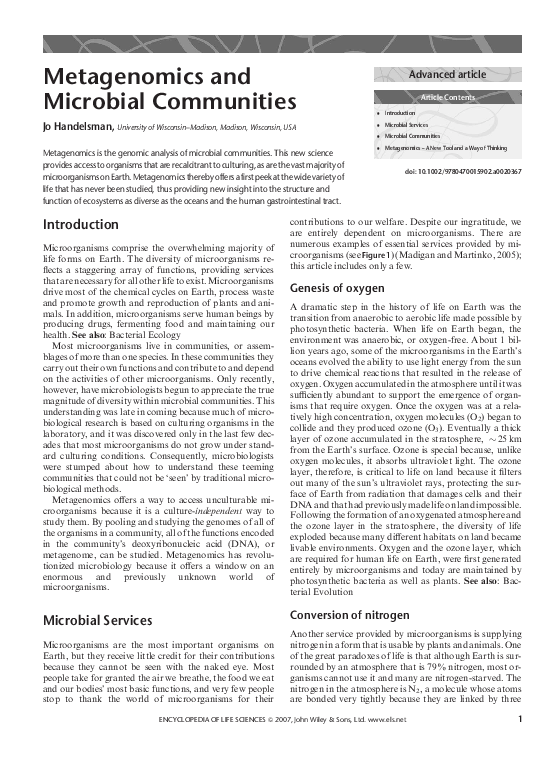(PDF) Metagenomics and Microbial Communities
