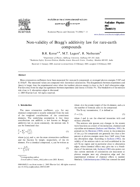(PDF) Non-validity of Bragg's additivity law for rare-earth compounds