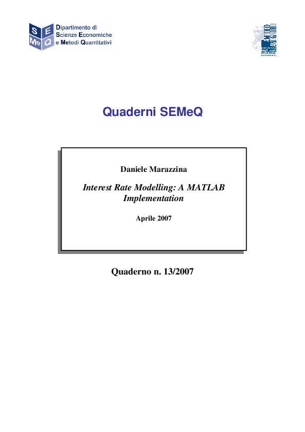 Pdf Interest Rate Modelling A Matlab Implementation