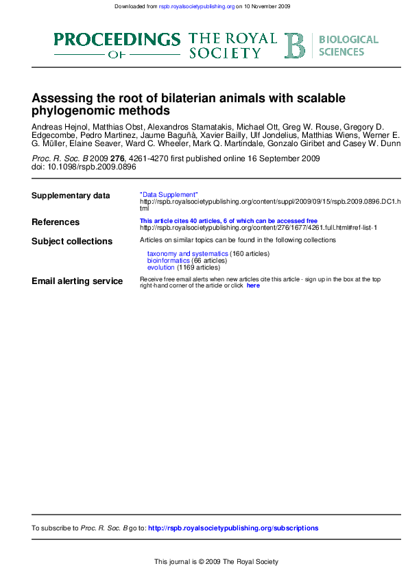 (PDF) Assessing the root of bilaterian animals with scalable ...