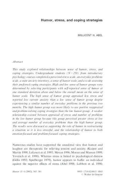 (PDF) Humor,Stress, and Coping Strategies