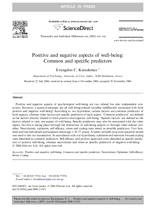 (PDF) Positive and Negative Well-Being