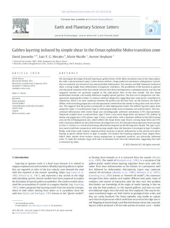 (PDF) Gabbro layering induced by simple shear in the Oman ophiolite ...
