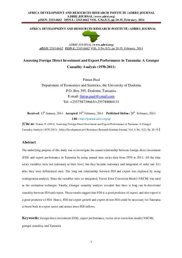 (PDF) Assessing Foreign Direct Investment and Export Performance in ... (PDF) Assessing Foreign Direct Investment and Export Performance in ...