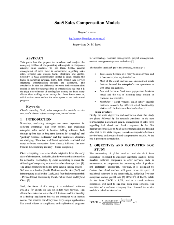 (PDF) SaaS Sales Compensation Models