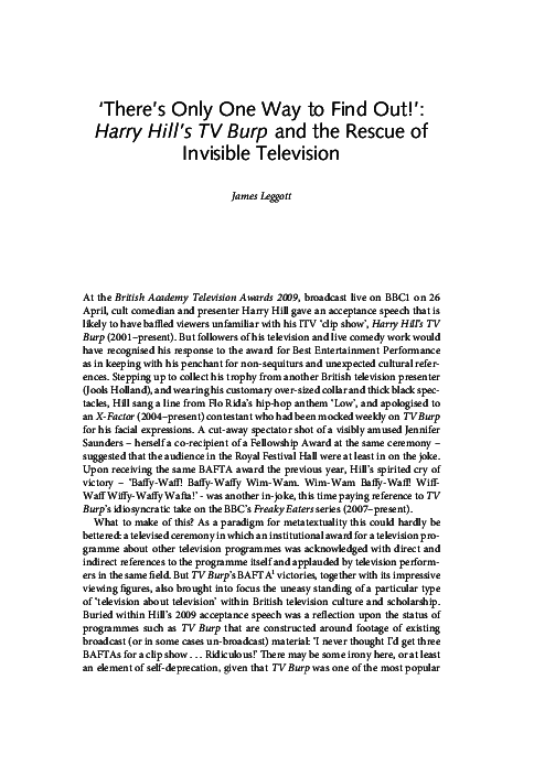 (PDF) 'There's Only One Way to Find Out!': Harry Hill's TV Burp and the ...