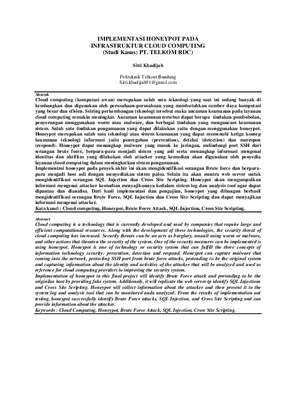 (PDF) JURNAL IMPLEMENTASI HONEYPOT PADA INFRASTRUKTUR CLOUD COMPUTING