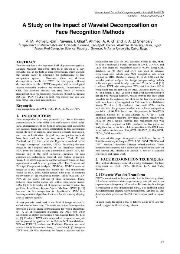 (PDF) A Study on The Impact of Wavelet Decomposition on Face Recognition Methods